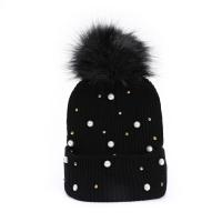 China Custom Knit Beanie with Pearl Beads Acrylic Cashmere Wool Winter Hat for Women Girls Bulk for sale
