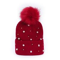 China Custom Knit Beanie with Pearl Beads Acrylic Cashmere Wool Winter Hat for Women Girls Bulk for sale