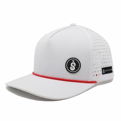 China Adults Laser Cut Perforated Sport Cap Rubber Patch Curved Brim 96% Polyester for sale