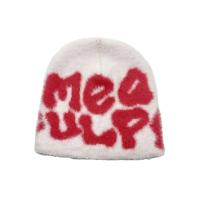 China Custom Winter Knitted Hat with Puff Printing Jacquard Faux Fur Mohair Beanie 100% Acrylic for sale