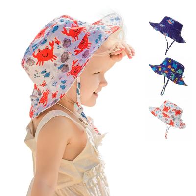 China Unisex Toddler Summer Hat UPF 50 Wide Brim Sun Bucket Hat with Chin Strap 54cm for sale
