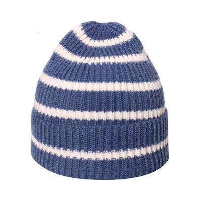 China Eco Friendly Sustainable Acrylic Cashmere Wool Winter Beanie Unisex Striped Ribbed Custom Size for sale