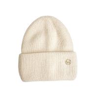 China Custom Women's Winter Beanie with Metal Logo Cotton Cashmere Wool Knitted Hat 100% Acrylic for sale