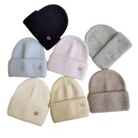 China Custom Women's Winter Beanie with Metal Logo Cotton Cashmere Wool Knitted Hat 100% Acrylic for sale
