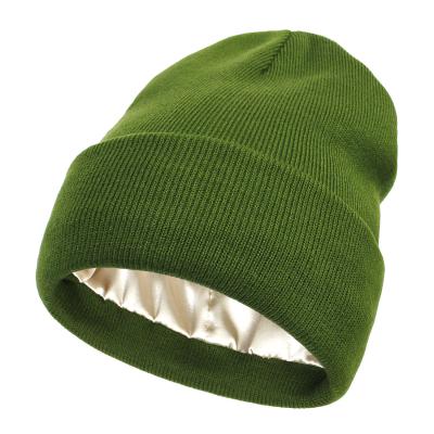 China Custom Fisherman Winter Knitted Beanie with Silk Satin Lining 100 Acrylic for sale