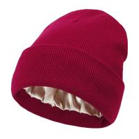 China Custom Fisherman Winter Knitted Beanie with Silk Satin Lining 100 Acrylic for sale