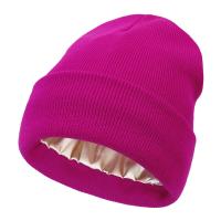 China Custom Fisherman Winter Knitted Beanie with Silk Satin Lining 100 Acrylic for sale