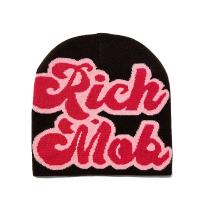 China Custom Hip Hop Letter Jacquard Y2K Beanie 22cm Color Block Skull Cap Unisex Winter Hat for sale