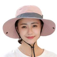 China Women's Outdoor Ponytail Safari Sun Hat Foldable Mesh Wide Brim Bucket Hat Size 58cm for sale