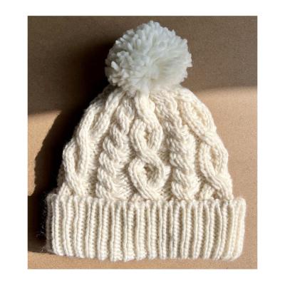 China Custom Embroidered Winter Pompom Beanie Hat 54cm Acrylic Knitted Unisex for sale