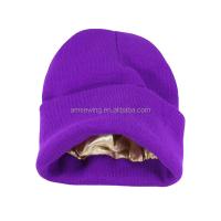 China Custom Logo Winter Knitted Beanie Hat with Satin Lining for Men Women 100 Acrylic for sale