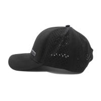 China Custom 6 Panel Structured PVC Rubber Patch Black Polyester Waterproof Baseball Cap 58cm for sale