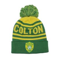 China Custom Embroidered Knitted Pompom Bobble Hats for Winter Sports Football 100 Acrylic for sale