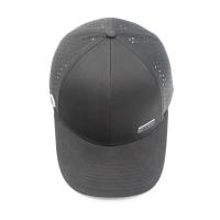 China Custom 6 Panel Structured PVC Rubber Patch Black Polyester Waterproof Baseball Cap 58cm for sale