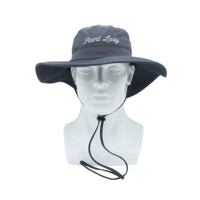 China Custom Outdoor Sun Hat 100% Polyester Wide Brim Windproof String Adjustable Size 58cm for sale