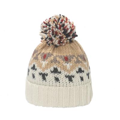 China Winter Stretchy Knitted Hat with Pompom Embroidered Bobble Beanie Custom Size 100 Acrylic for sale