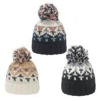 China Winter Stretchy Knitted Hat with Pompom Embroidered Bobble Beanie Custom Size 100 Acrylic for sale