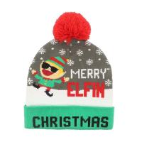 China Custom LED Christmas Hat Knitted Santa Beanie for Adults 58cm with Battery Operated Lights for sale