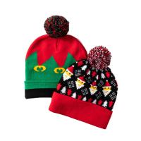 China Custom LED Christmas Hat Knitted Santa Beanie for Adults 58cm with Battery Operated Lights for sale