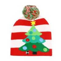 China Custom LED Christmas Hat Knitted Santa Beanie for Adults 58cm with Battery Operated Lights for sale