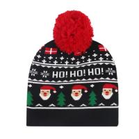 China Custom LED Christmas Hat Knitted Santa Beanie for Adults 58cm with Battery Operated Lights for sale