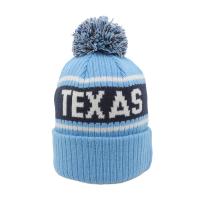 China Custom Logo Winter Knitted Bobble Hats Acrylic 58cm Soccer Beanie for Sports Fans for sale