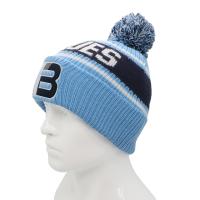China Custom Logo Winter Knitted Bobble Hats Acrylic 58cm Soccer Beanie for Sports Fans for sale