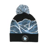 China Custom Jacquard Woven Patch Hockey Pompom Beanie 58cm Acrylic Winter Hat for sale