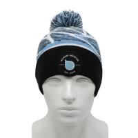China Custom Jacquard Woven Patch Hockey Pompom Beanie 58cm Acrylic Winter Hat for sale
