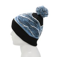 China Custom Jacquard Woven Patch Hockey Pompom Beanie 58cm Acrylic Winter Hat for sale
