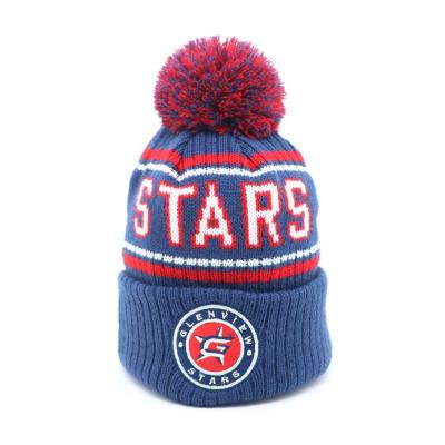China Custom Sport Winter Hats with Thick Wool Lining Pom Pom Beanies 58cm Size for sale