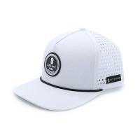 China Custom 5 Panel Laser Cut Perforated Trucker Hat with Rope Curved Brim 58cm for sale