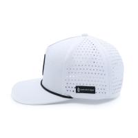 China Custom 5 Panel Laser Cut Perforated Trucker Hat with Rope Curved Brim 58cm for sale