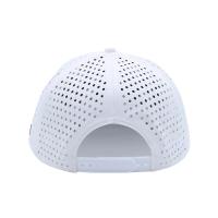 China Custom 5 Panel Laser Cut Perforated Trucker Hat with Rope Curved Brim 58cm for sale