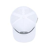 China Custom 5 Panel Laser Cut Perforated Trucker Hat with Rope Curved Brim 58cm for sale