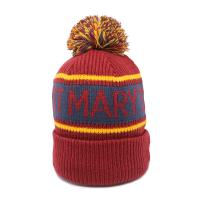 China Custom Embroidery Logo Kids Knitted Winter Warm Beanies 58cm Fleece Lined Pom Pom Beanie for sale