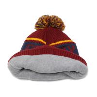 China Custom Embroidery Logo Kids Knitted Winter Warm Beanies 58cm Fleece Lined Pom Pom Beanie for sale