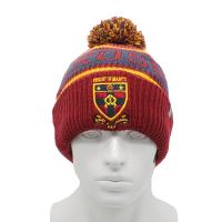 China Custom Embroidery Logo Kids Knitted Winter Warm Beanies 58cm Fleece Lined Pom Pom Beanie for sale