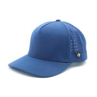 China Custom Navy Blue Baseball Golf Hat With PVC Rubber Patch Logo And Drilled Hole Design for sale
