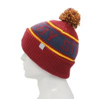 China Custom Embroidery Logo Kids Knitted Winter Warm Beanies 58cm Fleece Lined Pom Pom Beanie for sale