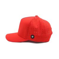 China 5 Panel Rubber Patch Logo Unisex Waterproof Laser Cut Hole Perforated Red BASEBALL CAP for sale