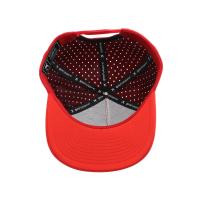 China 5 Panel Rubber Patch Logo Unisex Waterproof Laser Cut Hole Perforated Red BASEBALL CAP for sale