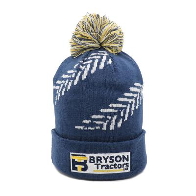China Custom Knit Pom Beanie 100% Acrylic Embroidery Logo Wholesale 58cm Size Private Label for sale