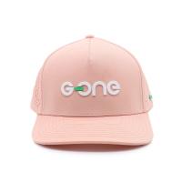 China Custom Women Pink 5 Panel Rubber PVC Logo Waterproof Laser Cut Hole Perforated Hat Curved Brim Baseball Hat 58cm for sale
