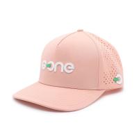 China Custom Women Pink 5 Panel Rubber PVC Logo Waterproof Laser Cut Hole Perforated Hat Curved Brim Baseball Hat 58cm for sale