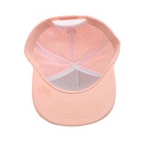 China Custom Women Pink 5 Panel Rubber PVC Logo Waterproof Laser Cut Hole Perforated Hat Curved Brim Baseball Hat 58cm for sale