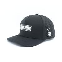 China 5 Panel Rubber PVC Waterproof Laser Cut Hole Perforated Hat Black Performance Hat for sale