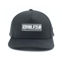 China 5 Panel Rubber PVC Waterproof Laser Cut Hole Perforated Hat Black Performance Hat for sale