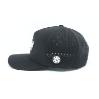 China 5 Panel Rubber PVC Waterproof Laser Cut Hole Perforated Hat Black Performance Hat for sale