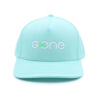 China Custom Green 5 Panel Rubber PVC Logo Waterproof Laser Cut Hole Perforated Hat 58cm for sale